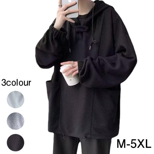 トレーナー メンズ 秋服 長袖 レイヤード パーカー 大きいサイズ カジュアル プルオーバー 無地 丸襟 スウェットパーカー ゆったり おしゃれ 柔らかい 人気 トップス メンズ