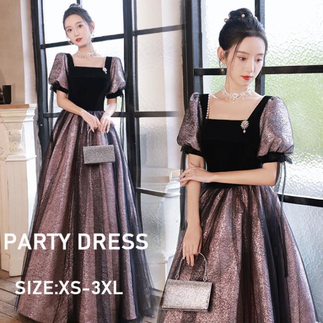 パーティードレス 結婚式 結婚式ドレス ピアノ発表会 リボンあり 半袖 結婚式ワンピース ロングドレス エレガント フォーマル ドレス 大人 ワンピース シースルー パーティーワンピ
