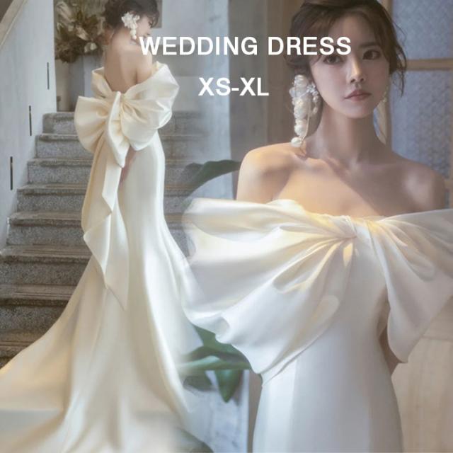 新作 ウエディングドレス レディース オフショルダー ワンピース 結婚式 花嫁 二次会 レース リボン ドレス 少女 女性 腰縛り かわいい メッシュ フォーマル パーティー 大人 演奏会