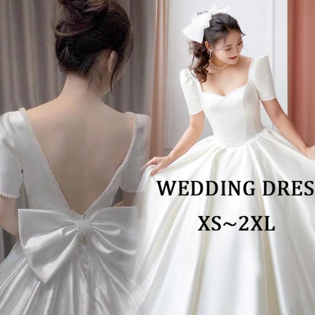 新作 ウエディングドレス レディース リボンあり ワンピース 結婚式 花嫁 二次会 レース ドレス 少女 女性 腰縛り メッシュ フォーマル パーティー 半袖 大人 演奏会 発表会