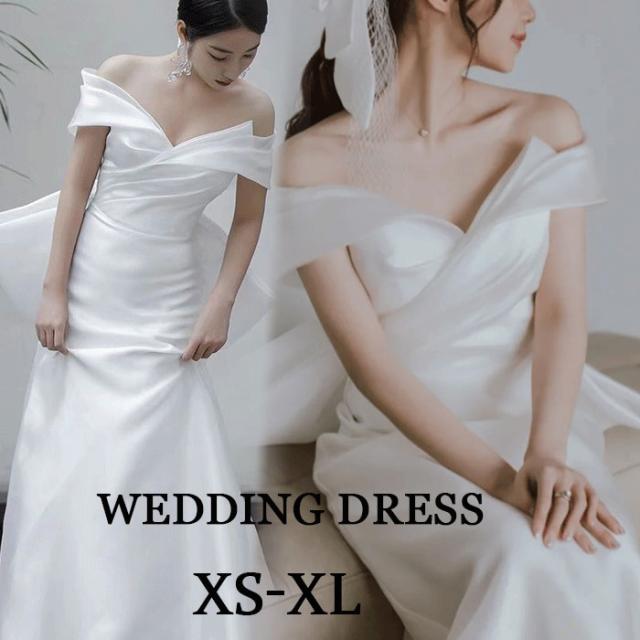 新作 ウエディングドレス レディース オフショルダー 締め上げ ワンピース 披露宴 結婚式 花嫁 二次会 レース リボン ドレス 少女 女性 腰縛り メッシュ フォーマル パーティー