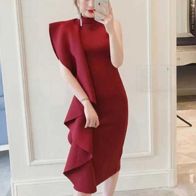 きれいめ レディースファッション ワンピース ドレス XS S M L アシンメトリー セクシーキャバドレス フリル 20代 30代 40代 50代 春服 夏服 秋服 冬服 ロングワンピース ノースリ