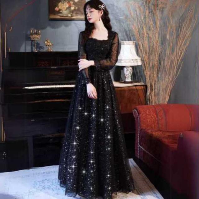 きれいめ レディースファッション ワンピース ドレス XS S M L XL 2XL 3XL ブラックドレス 超ロングスカート 20代 30代 40代 50代 春服 秋服 冬服 ロングワンピース 長