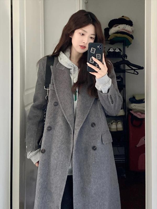 ロングコート アウター ロング丈 ウールコート 襟付き ボタン シンプル 無地 カジュアル ブラック グレー 秋冬 防寒