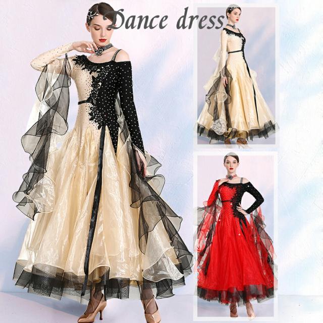 後ろファスナー付き ボールルーム衣装 社交ダンスワンピース 発表会用 競技ダンス 豪華 大合唱 フラワー ラテン 社交ダンス ドレス モダンダンス 衣装 ワンピース衣装 開場ドレス