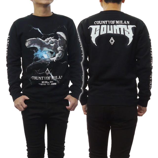 旧作お買い得セール！ MARCELO BURLON マルセロバーロン トレーナー メンズ クルーネック コットン 綿100％ DRAGON CREWNECK / CMBA009F18506072 ブラック