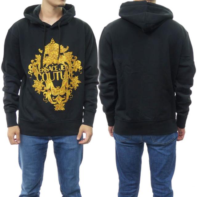 旧作お買い得セール！ VERSACE JEANS ヴェルサーチェジーンズ パーカー メンズ プルオーバー コットン 綿100％ 73GAIP02 UP306 ブラック