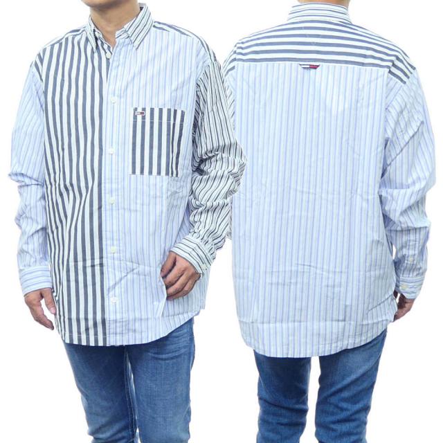 旧作お買い得セール！  JEANS トミージーンズ トミーヒルフィガー カジュアルシャツ メンズ コットン 綿100％ DM16781 ブルー×ブラック
