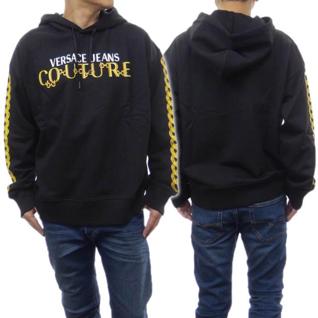 旧作お買い得セール！ VERSACE JEANS ヴェルサーチェジーンズ パーカー メンズ プルオーバー コットン 綿100％ 75GAIF01 CF00F ブラック