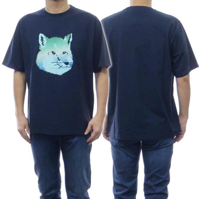旧作お買い得セール！ MAISON KITSUNE メゾンキツネ Tシャツ メンズ 半袖 クルーネック コットン 綿100％ KM00118KJ0008 / VIBRANT FOXHEAD EASY TEE-SHIRT ネイビー