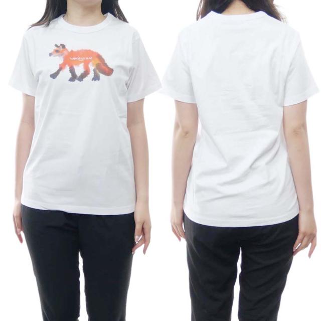 旧作お買い得セール！ MAISON KITSUNE メゾンキツネ Tシャツ レディース 半袖 クルーネック コットン 綿100％ KW00110KJ0008 / WILD FOX CLASSIC TEE-SHIRT ホワイト