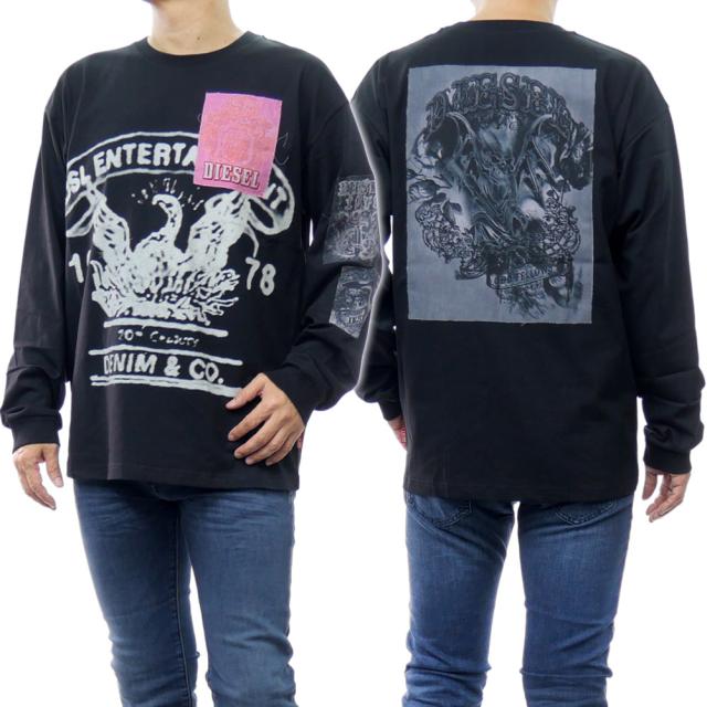 旧作お買い得セール！ DIESEL ディーゼル Tシャツ メンズ 長袖 クルーネック コットン 綿100％ ロンT A14876 0ALAX / T-BOXT-LS-Q10 ブラック