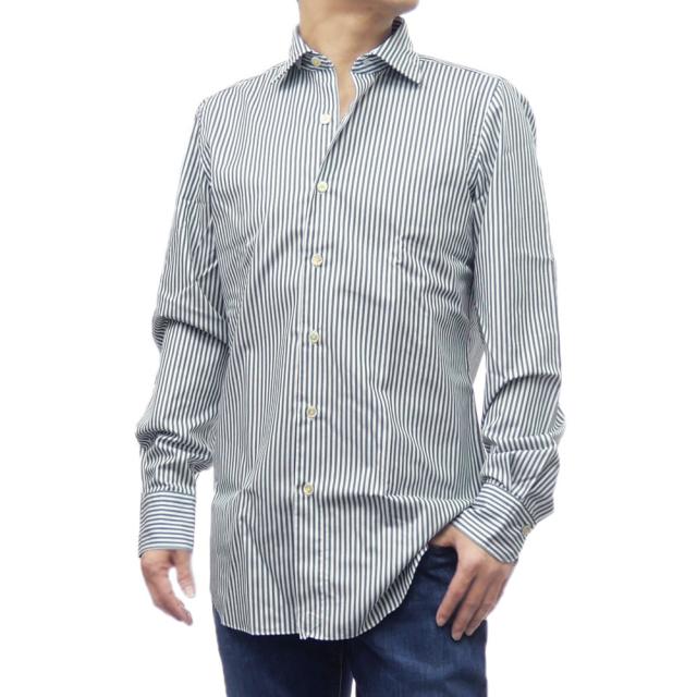 旧作お買い得セール！ FINAMORE フィナモレ カッタウェイシャツ メンズ コットン 綿100％ LUIGI / MIL58 460027 C0434 ホワイト×グリーン