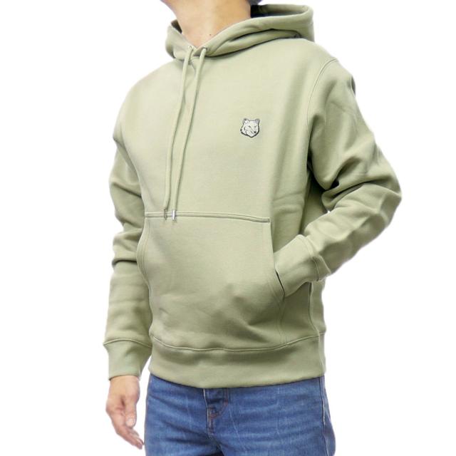 旧作お買い得セール！ MAISON KITSUNE メゾンキツネ パーカー メンズ 裏起毛プルオーバー コットン 綿100％ MM00713KM0307 / BOLD FOX HEAD PATCH COMFORT HOODIE アッシュグリーン