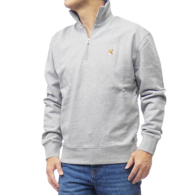 旧作お買い得セール！ MAISON KITSUNE メゾンキツネ トレーナー メンズ コットン 綿100％ ハーフジップ MM00314KM0001 / FOX HEAD PATCH COMFORT HALF ZIP SWEATSHIRT グレー