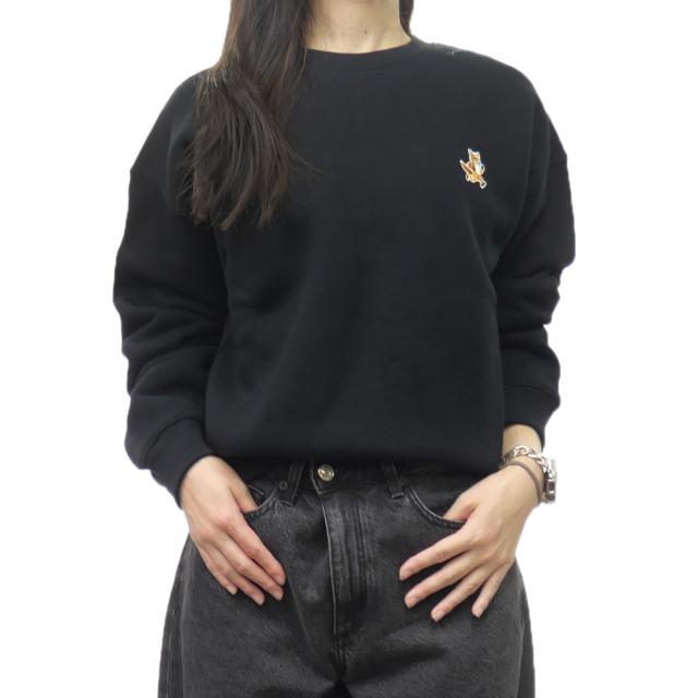 旧作お買い得セール！ MAISON KITSUNE メゾンキツネ トレーナー レディース コットン 綿100％ 裏起毛 MW00309 KM0307 / SPEEDY FOX HEAD PATCH COMFORT SWEATSHIRT ブラック