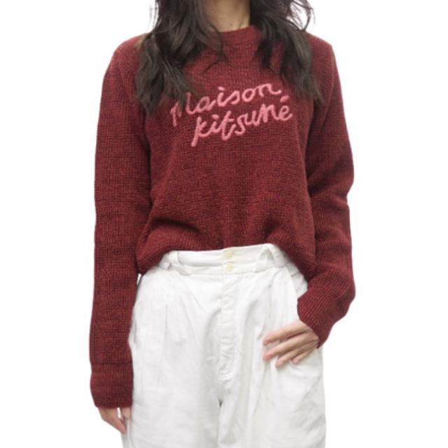旧作お買い得セール！ MAISON KITSUNE メゾンキツネ セーター レディース クルーネック ニット LW00812 KT1063 / MAISON KITSUNE HANDWRITING COMFORT JUMPER ボルドー