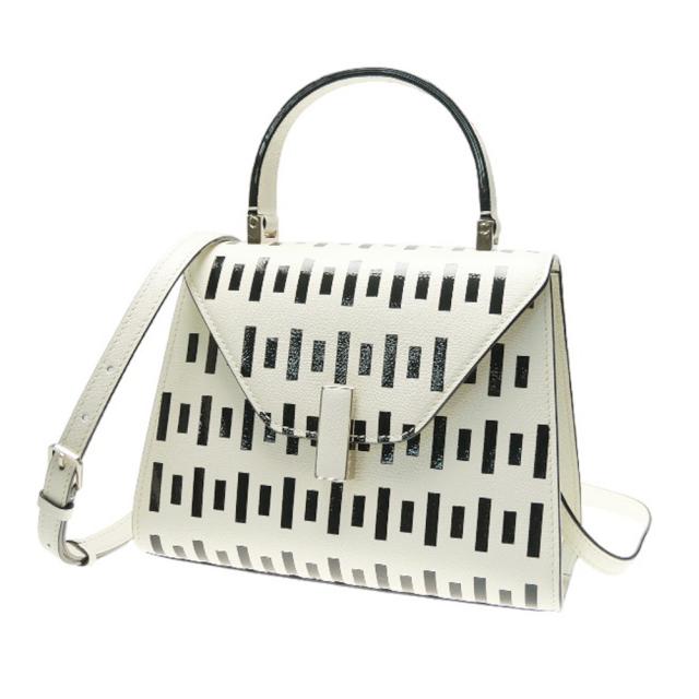 旧作お買い得セール！ VALEXTRA ヴァレクストラ バッグ レディース ミニハンドバッグ WBES0036549VOC99 / ISIDE MINI STAMPA RETTANGOLI ホワイト×ブラック