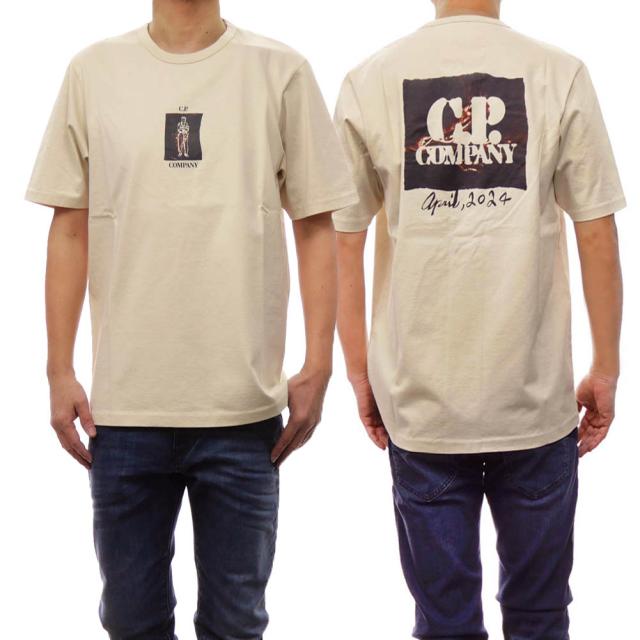 旧作お買い得セール！ C.P. COMPANY シーピーカンパニー Tシャツ メンズ 半袖 クルーネック コットン 綿100％/16CMTS163A 006203W アイボリー
