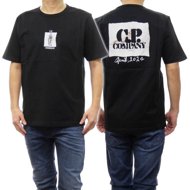 旧作お買い得セール！ C.P. COMPANY シーピーカンパニー Tシャツ メンズ 半袖 クルーネック コットン 綿100％/16CMTS163A 006203W ブラック
