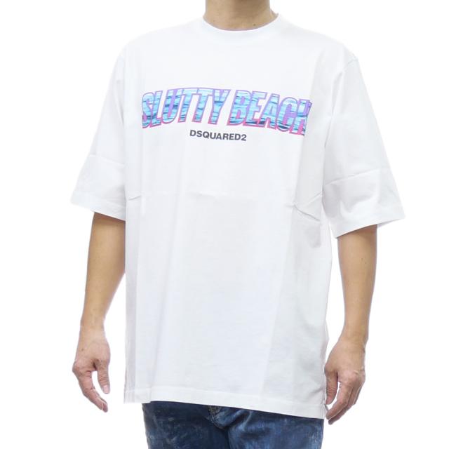 旧作お買い得セール！ DSQUARED2 ディースクエアード Tシャツ メンズ コットン 綿100％ 半袖 ラウンドネック S71GD1398 S23009 / Skater Fit Tee ホワイト