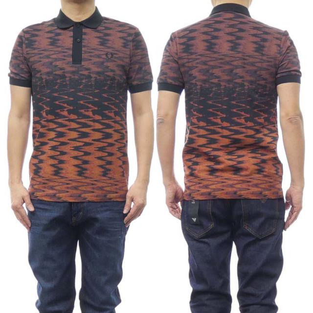 旧作お買い得セール！ FRED PERRY フレッドペリー ポロシャツ 半袖 メンズ 鹿の子 コットン 綿100％ M7732 / WAVE GRAFIC FP POLP SHIRT ブラック