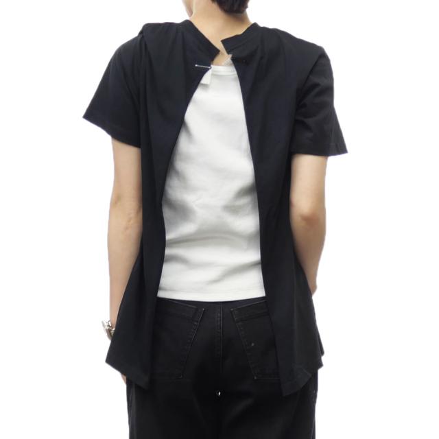 旧作お買い得セール！ MM6 エムエムシックス Tシャツ レディース 半袖 バックパネル クルーネック コットン 綿100％ S52GC0302 S23588 ブラック×ホワイト