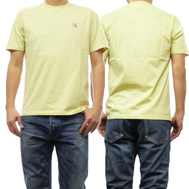 旧作お買い得セール！ MAISON KITSUNE メゾンキツネ Tシャツ メンズ 半袖 クルーネック コットン 綿100％ FOX HEAD PATCH REGULAR TEE-SHIRT / LM00104KJ0008 ライトイエロー
