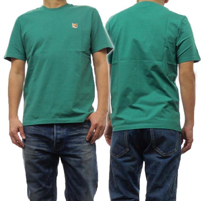 旧作お買い得セール！ MAISON KITSUNE メゾンキツネ Tシャツ メンズ 半袖 クルーネック コットン 綿100％ FOX HEAD PATCH REGULAR TEE-SHIRT / LM00104KJ0008 グリーン