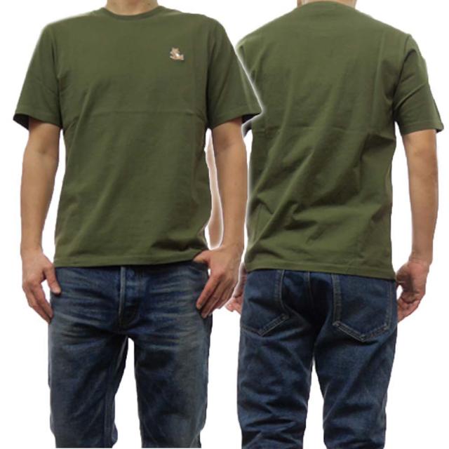 旧作お買い得セール！ MAISON KITSUNE メゾンキツネ Tシャツ メンズ 半袖 クルーネック コットン 綿100％ CHILLAX FOX PATCH REGULAR TEE SHIRT / LM00110 KJ0008 ミリタリーグリーン