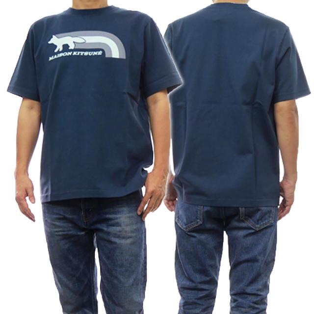 旧作お買い得セール！ MAISON KITSUNE メゾンキツネ Tシャツ メンズ 半袖 クルーネック コットン 綿100％ FLASH FOX COMFORT TEE-SHIRT / MM00113KJ0118 ネイビー
