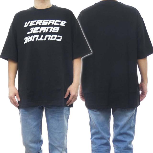 旧作お買い得セール！ VERSACE JEANS ヴェルサーチェジーンズ Tシャツ メンズ 半袖 クルーネック コットン 綿100％ 76GAHG07 UP607 ブラック