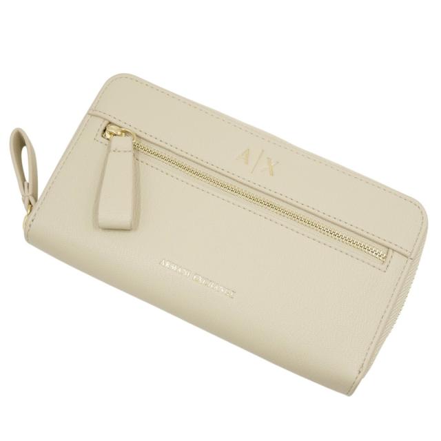2025 秋冬新作！ ARMANI EXCHANGE A/X アルマーニエクスチェンジ 財布 レディース ラウンドファスナー 長財布（小銭入れ付き） XW002124 AF17117 アイボリー