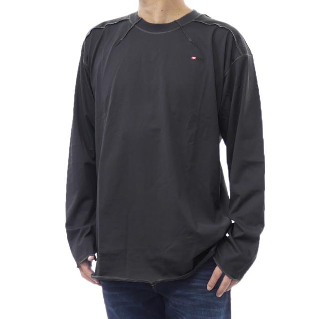 2025 秋冬新作！ DIESEL ディーゼル Tシャツ メンズ 長袖 クルーネック ロンT コットン 綿100％ A19464 0NIAX / T-CRAHOR-BOXT-LS-T1 ダークチャコール