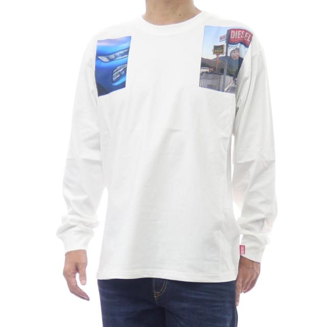 2025 秋冬新作！ DIESEL ディーゼル Tシャツ メンズ 長袖 クルーネック ロンT コットン 綿100％ A19468 0PLAT / S-BG-CK-BM ホワイト