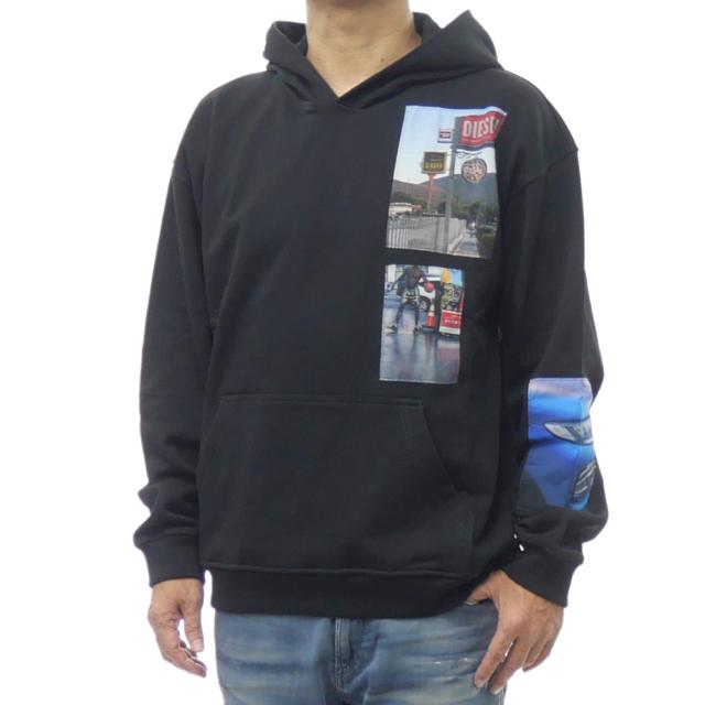 2025 秋冬新作！ DIESEL ディーゼル パーカー メンズ プルオーバー コットン 綿100％ A19642 0BMBJ / S-BOXT-HOOD-T6 ブラック