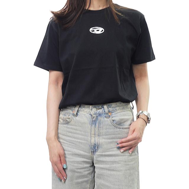 DIESEL ディーゼル Tシャツ レディース 半袖 クルーネック コットン 綿100％ A16841 0CLBR / T-REGS-OD-Q1 ブラック 定番人気商品