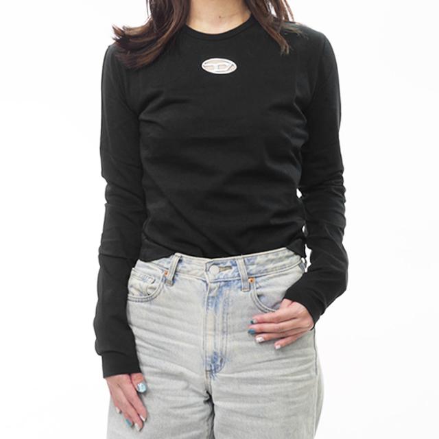 2025 秋冬新作！ DIESEL ディーゼル Tシャツ レディース 長袖 クルーネック コットン 綿100％ ロンT A19348 0CLBR / T-UNCUTE-LONG-LS-OD ブラック