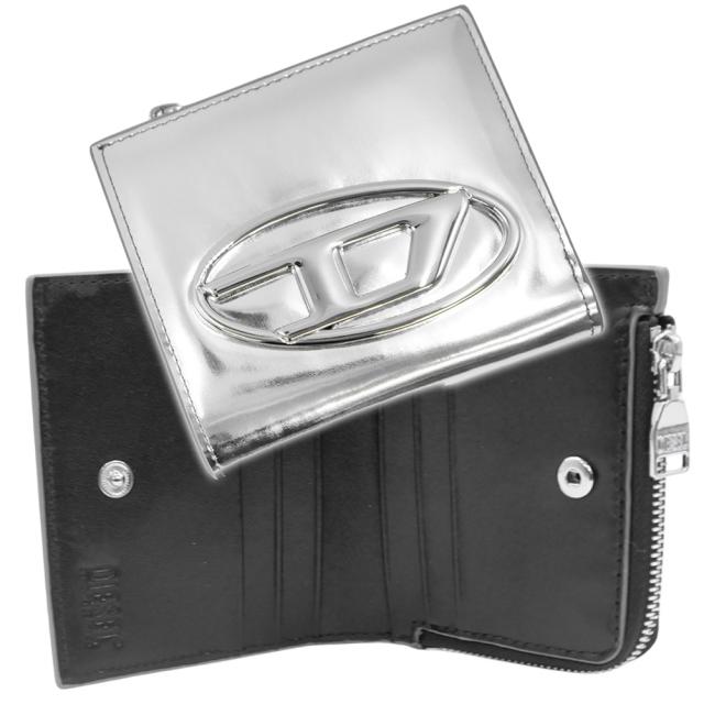 2025 秋冬新作！ DIESEL ディーゼル 財布 レディース 二つ折り財布（小銭入れ付き） X10387 PS202 / 1DR BI-FOLD ZIP L シルバー