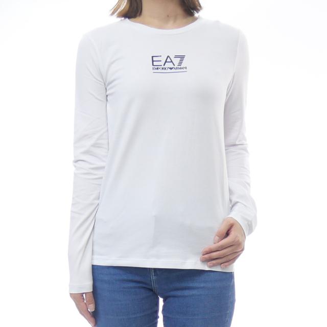 2025 秋冬新作！ EMPORIO ARMANI エンポリオアルマーニ EA7 Tシャツ レディース 長袖 クルーネック ロンT 7W000415 AF10373 ホワイト