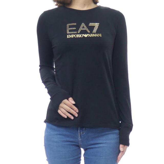 2025 秋冬新作！ EMPORIO ARMANI エンポリオアルマーニ EA7 Tシャツ レディース 長袖 クルーネック ロンT 8NTT51 TJDQZ ブラック