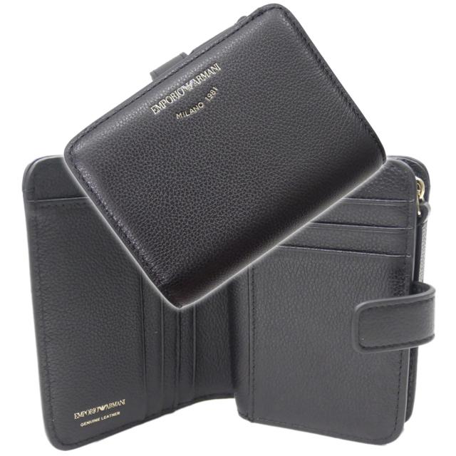 2025 秋冬新作！ EMPORIO ARMANI エンポリオアルマーニ 財布 レディース 二つ折り財布（小銭入れ付き） EW003034 AF19568 ブラック