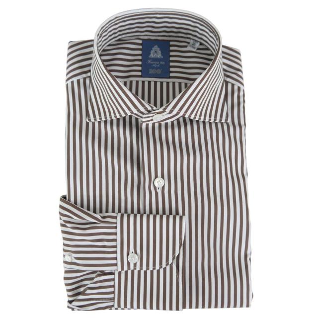 FINAMORE フィナモレ カッタウェイシャツ メンズ コットン 綿100％ MILANO 044256 C0243 / SIMONE ブラウン×ホワイト