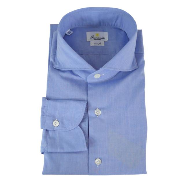 2025 秋冬新作！ GIANNETTO ジャンネット カッタウェイシャツ メンズ コットン 綿100％ AC130 / VINCI FIT WASH ライトブルー