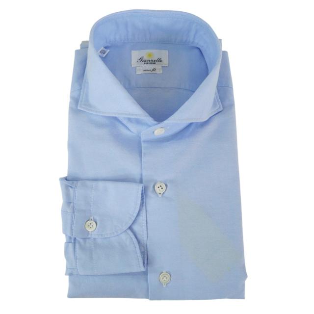 2025 秋冬新作！ GIANNETTO ジャンネット カッタウェイシャツ メンズ コットン 綿100％ AC146 / VINCI FIT WASH ライトブルー