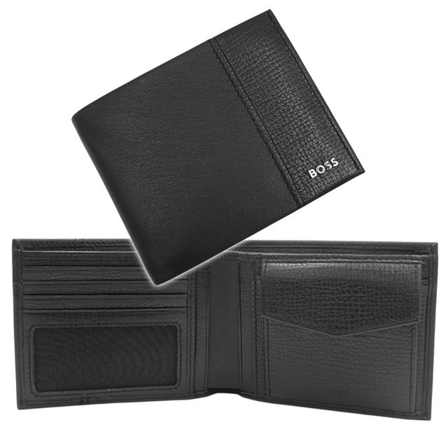 2025 秋冬新作！ HUGO BOSS ヒューゴボス 財布 メンズ 二つ折り財布（小銭入れ付き） 50552843 10240730 / New Crosstown WI 6CC ブラック