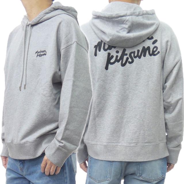 MAISON KITSUNE メゾンキツネ パーカー メンズ プルオーバー PM00704 KM0340 / MAISON KITSUNE HAWDWRUITING OVERSIZE HOODIE ライトグレー