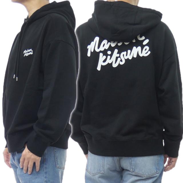 MAISON KITSUNE メゾンキツネ パーカー メンズ プルオーバー PM00704 KM0340 / MAISON KITSUNE HAWDWRUITING OVERSIZE HOODIE ブラック