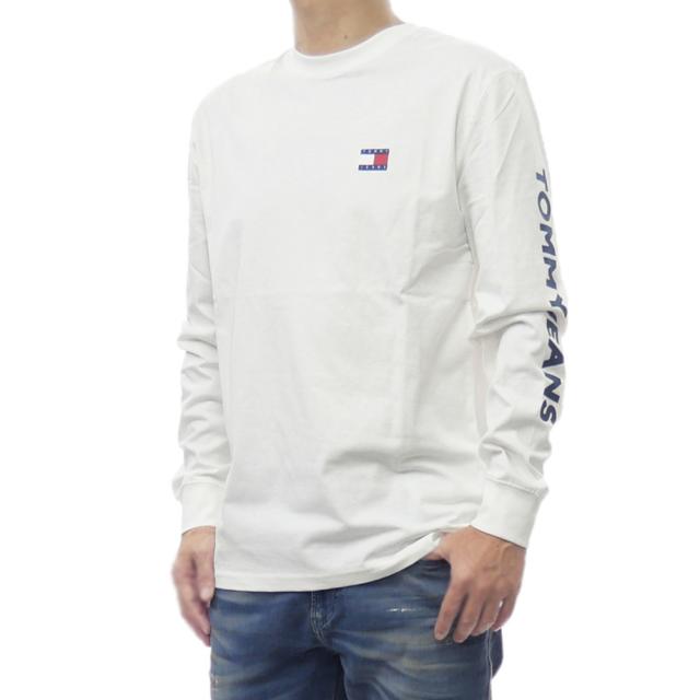 2025 秋冬新作！  JEANS トミージーンズ Tシャツ メンズ 長袖 クルーネック ロンT DM21591 ホワイト