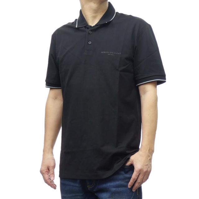 セールSS ARMANI EXCHANGE A/X アルマーニエクスチェンジ ポロシャツ 半袖 メンズ コットン 綿100％ XM000489 AF13026 同色ロゴ ブランド 無地 ワンポイント ブランド カジュアル スポーティ ジム 大きいサイズ ブラック